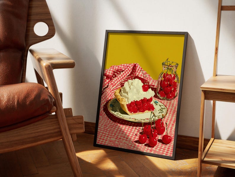 Framed Cherry Pie Art, Retro Kitchen Diner Decor, Vintage Food Print ...