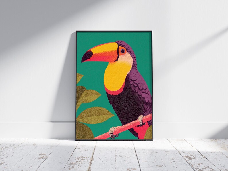 Toucan Wall Art Print, Bold Tropical Bird Poster, Colorful Maximalist ...