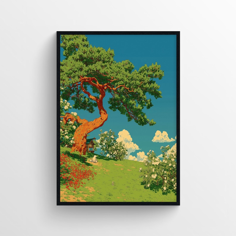 Studio Ghibli Style Landscape Print, Serene Garden Nature Wall Art - Etsy