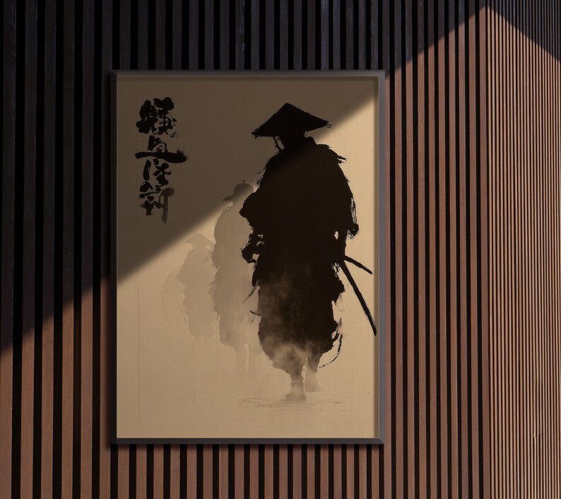 Framed Samurai Ink Painting, Japanese Warrior Sumi-e Print, Zen ...