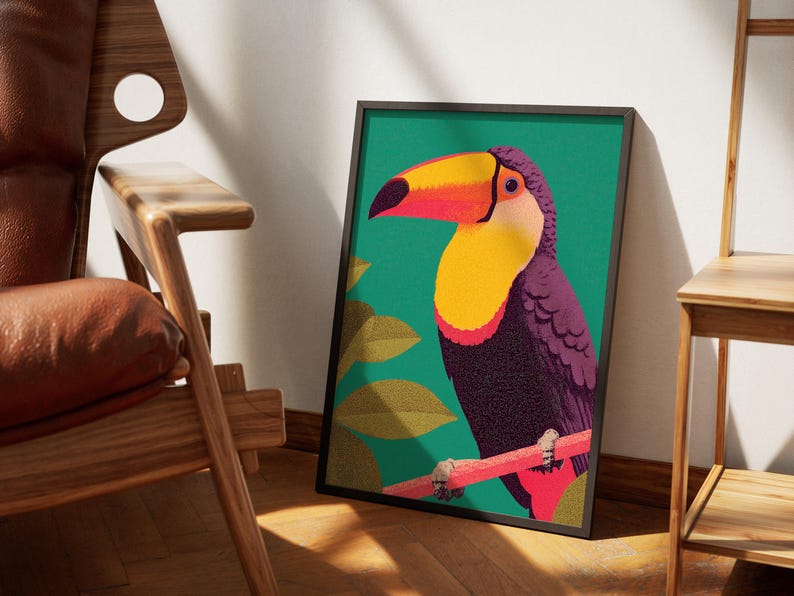 Toucan Wall Art Print, Bold Tropical Bird Poster, Colorful Maximalist ...