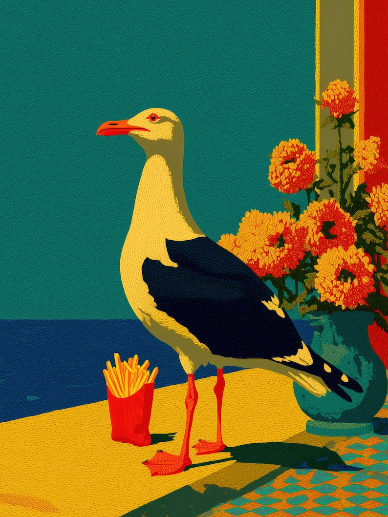 Seagull French Fries Print, Matisse Inspired Pop Art Coastal Wall Art ...