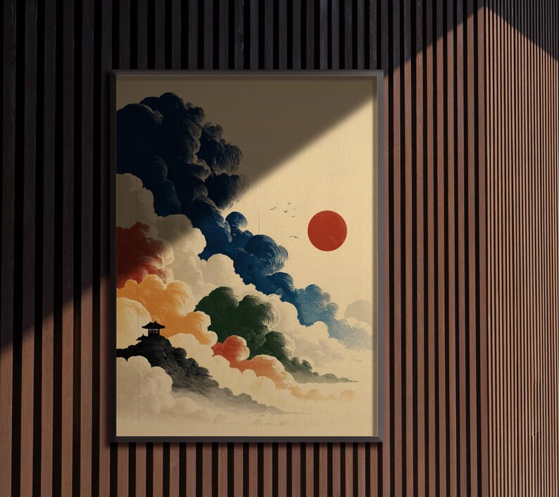 Framed Ukiyo-e Woodblock Print, Japandi Pagoda Landscape Artwork - Etsy