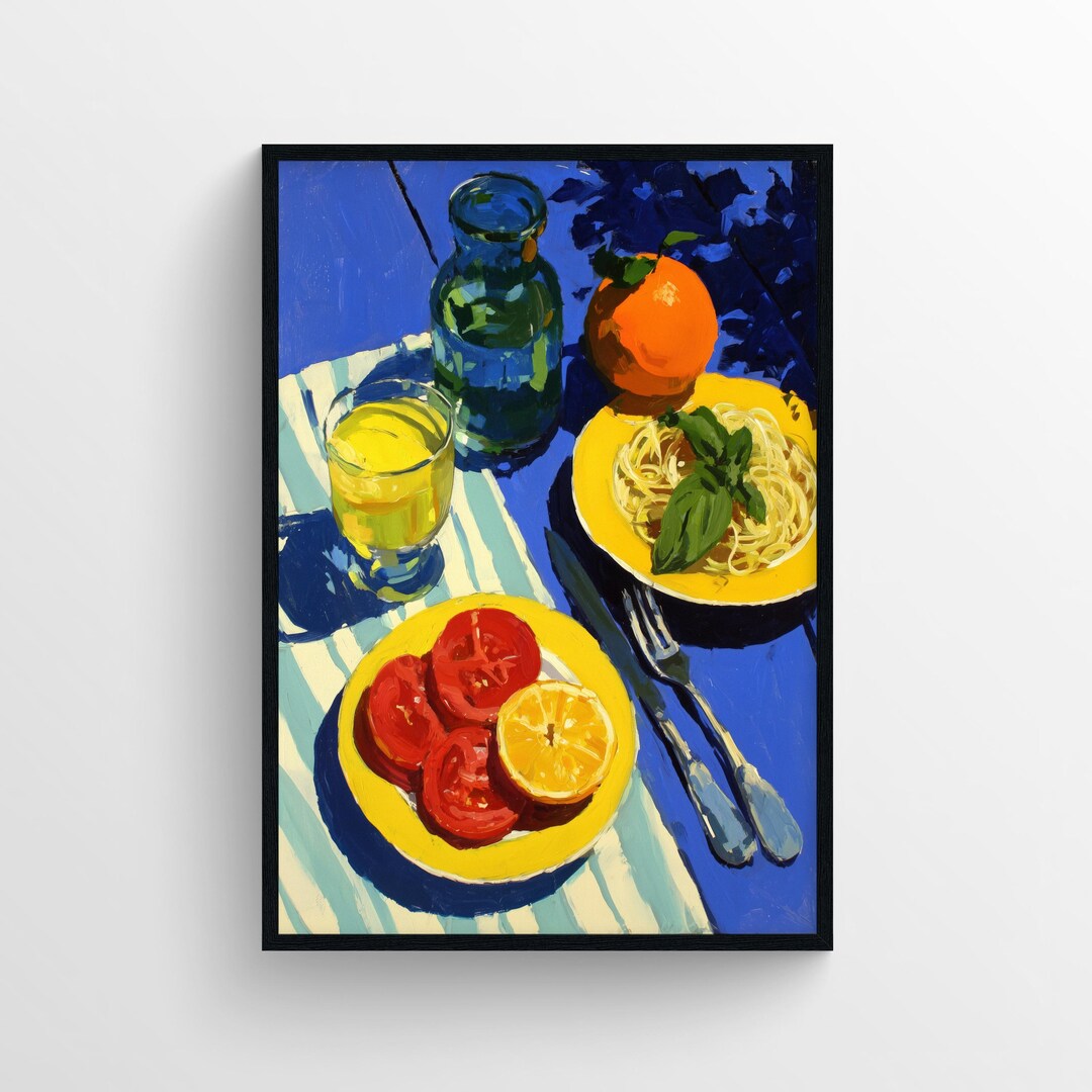 Framed Spaghetti Still Life Print, Vibrant Mediterranean Food Wall Art ...