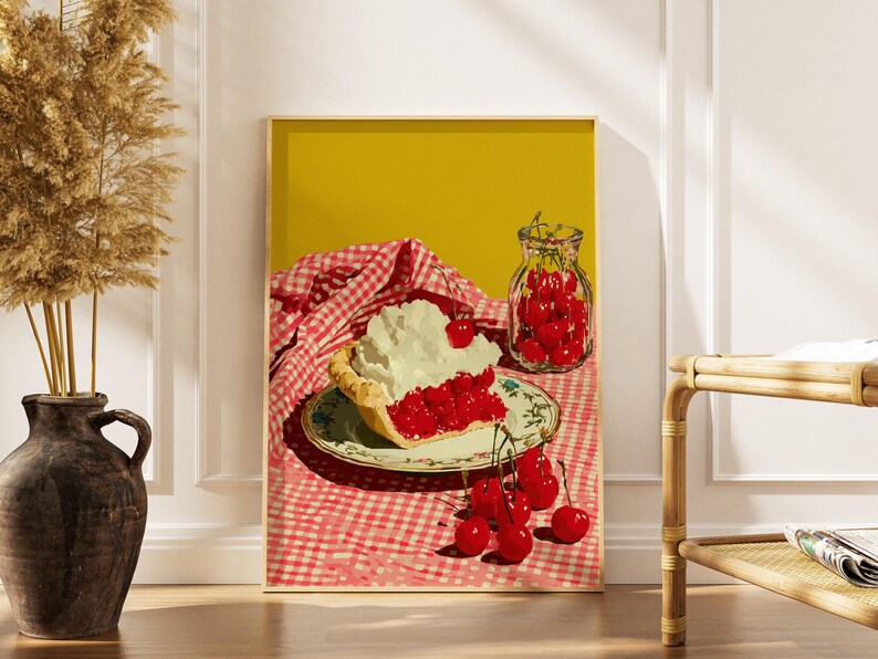Framed Cherry Pie Art, Retro Kitchen Diner Decor, Vintage Food Print ...
