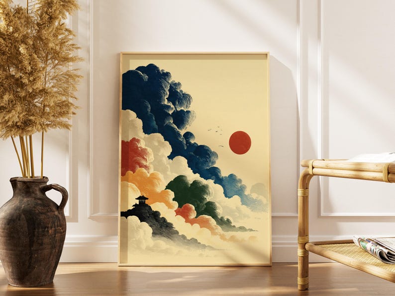 Framed Ukiyo-e Woodblock Print, Japandi Pagoda Landscape Artwork - Etsy