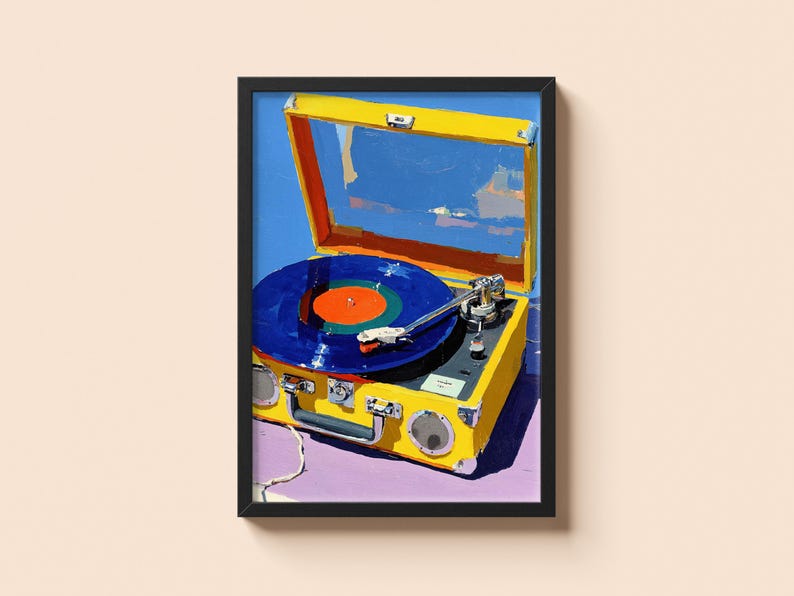Retro Record Player Print, Pop Art Impasto Oil Painting, Mid Century ...