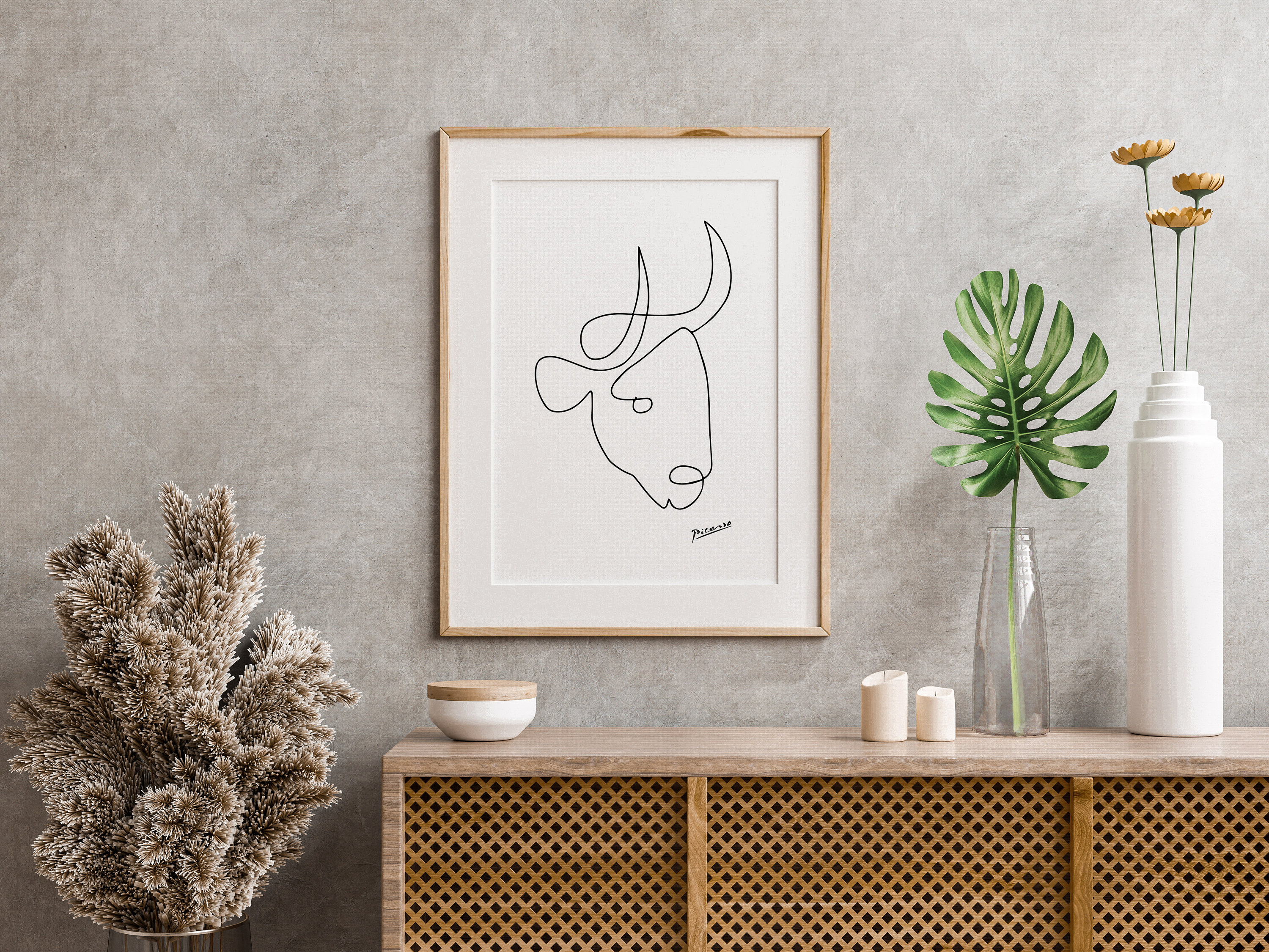 Picasso Bull Head Drawing Picasso Bull Line Art Print Exhibition Print ...