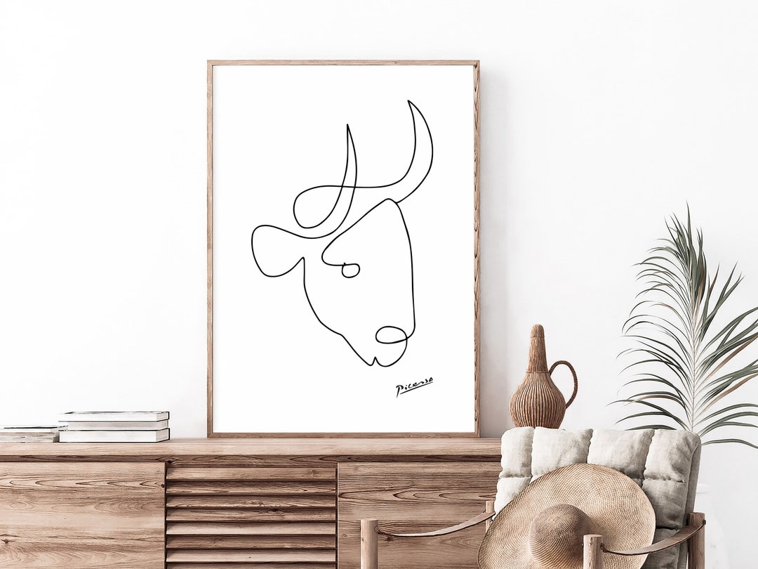 Picasso Bull Head Drawing Picasso Bull Line Art Print Exhibition Print ...