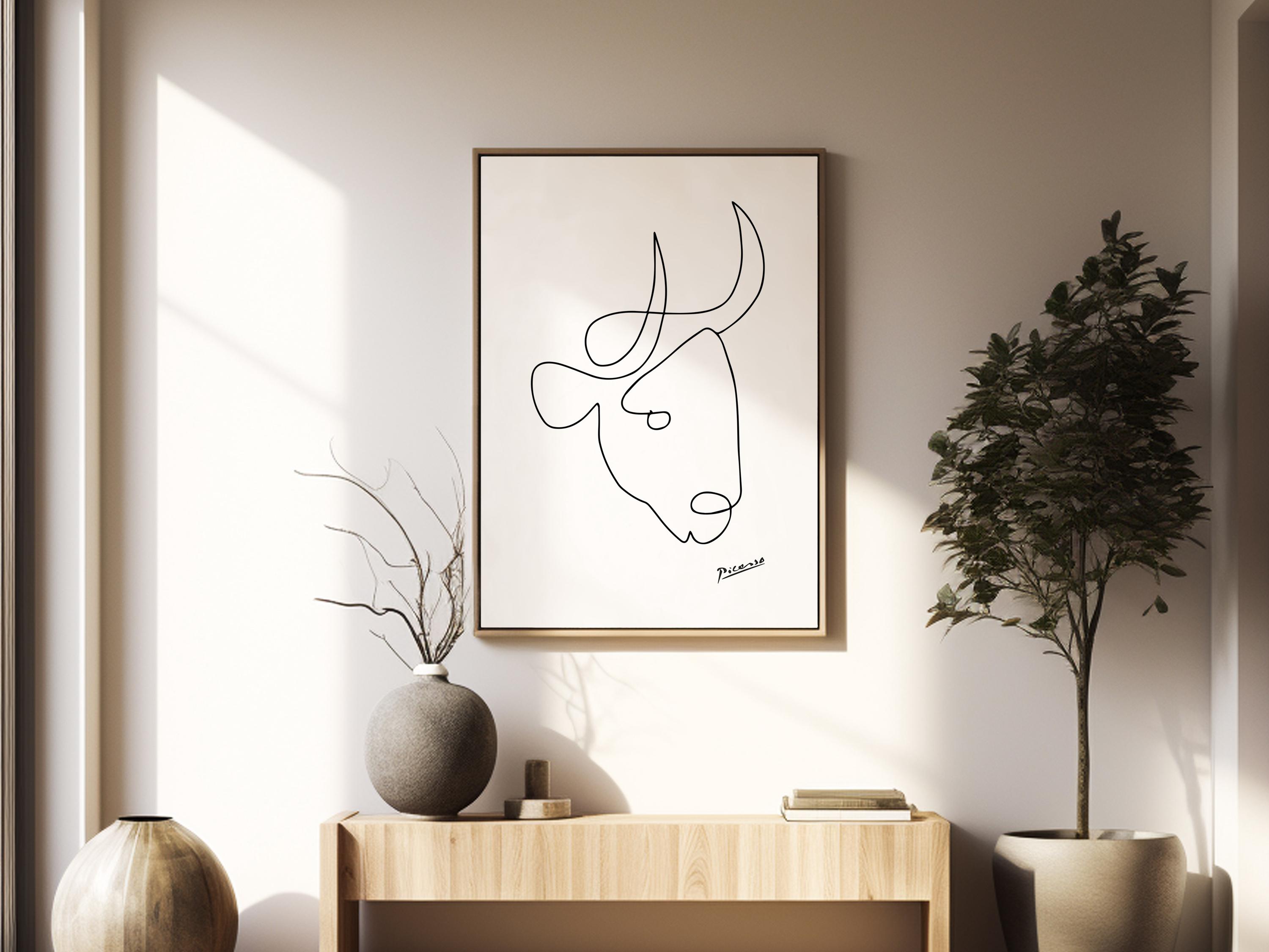 Picasso Bull Head Drawing | Picasso Bull Line Art Print | Exhibition ...