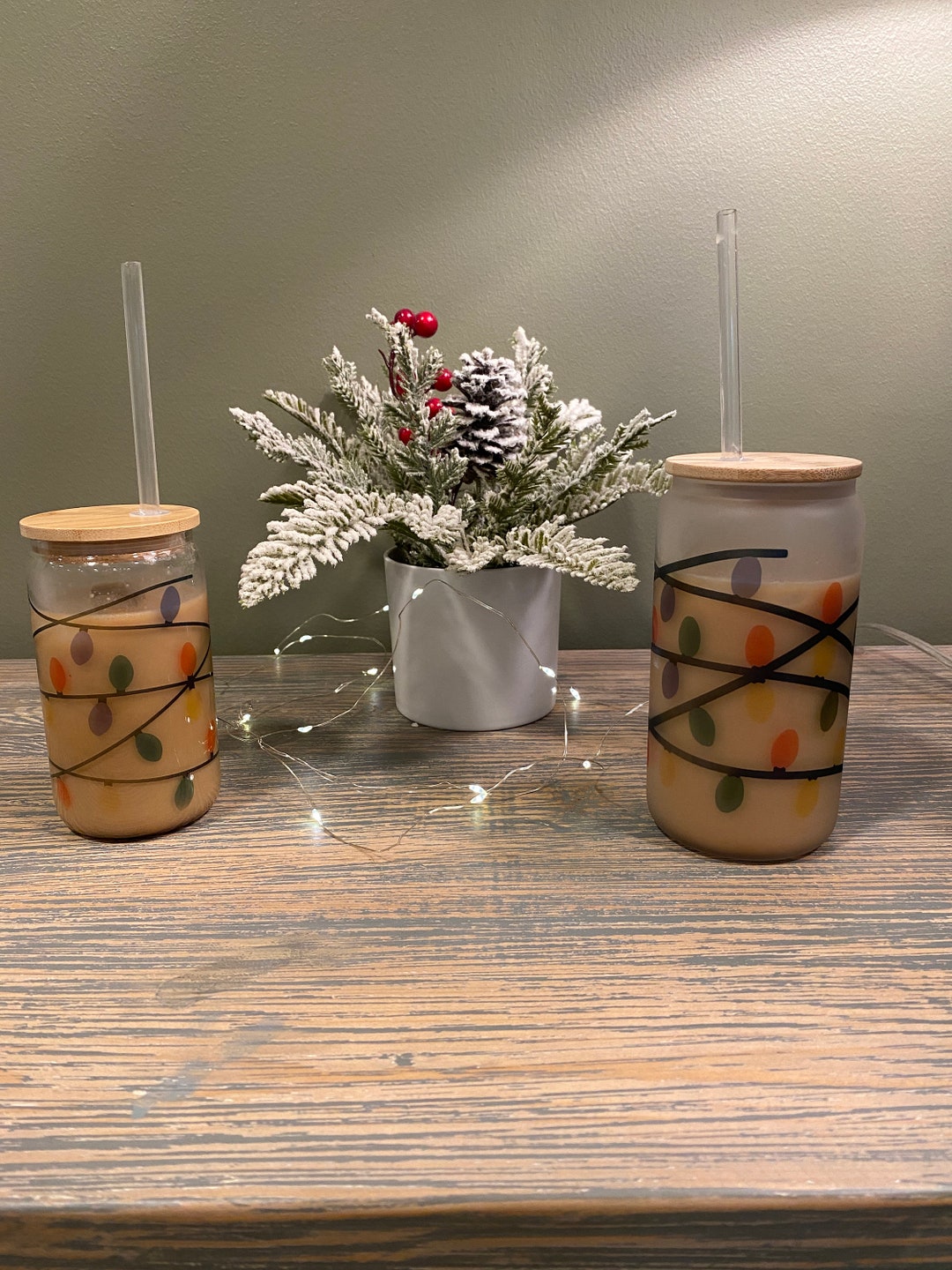 12oz Libby Jar With Christmas Light Design - Etsy