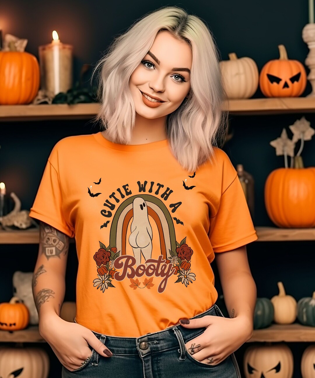 Halloween Cheeky T Shirt Cutie With a Booty T Shirt - Etsy
