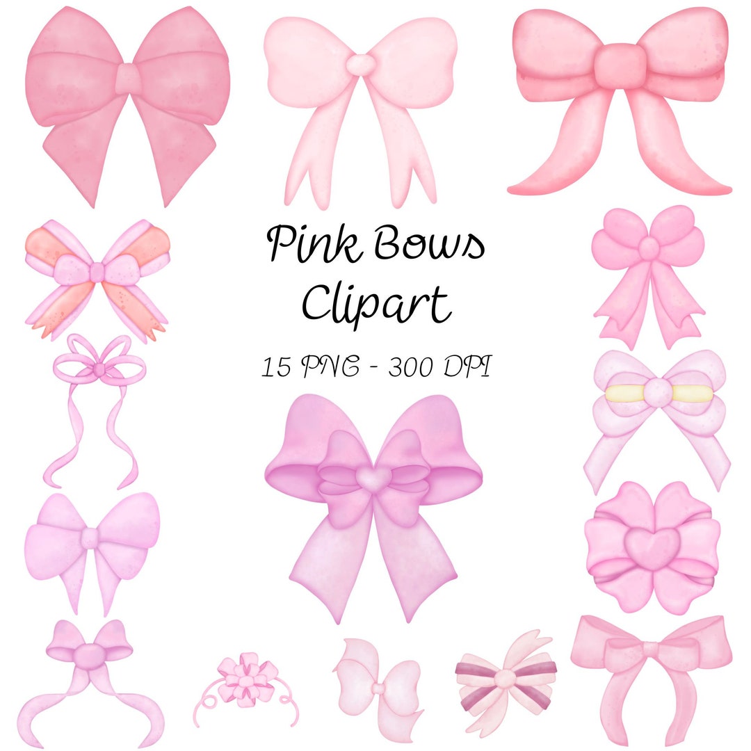 Pink Bows, Clipart Bows , Cute Bows Clipart, Watercolor Clipart ...