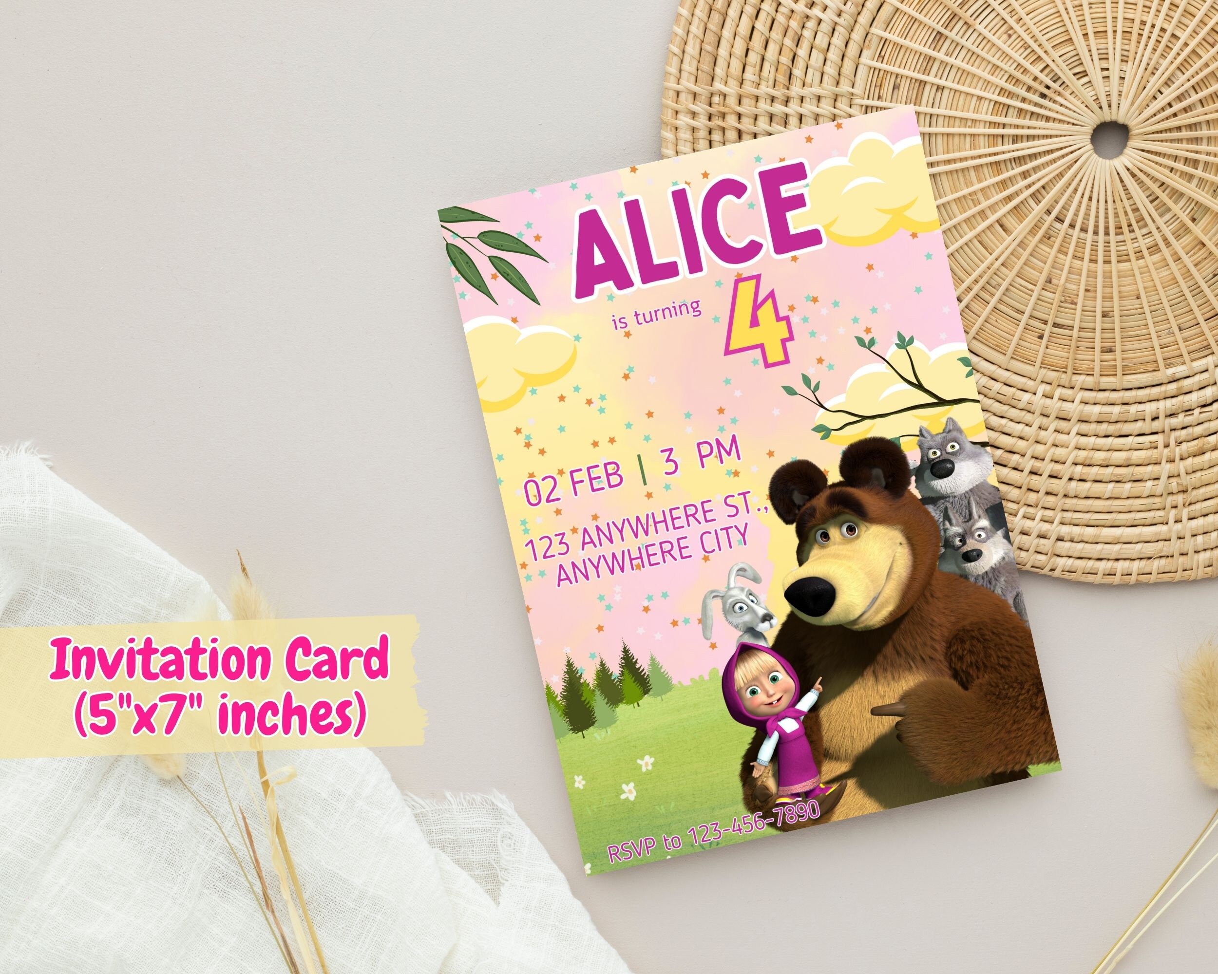 Editable Masha and the Bear Birthday Invitation, Girls Digital ...