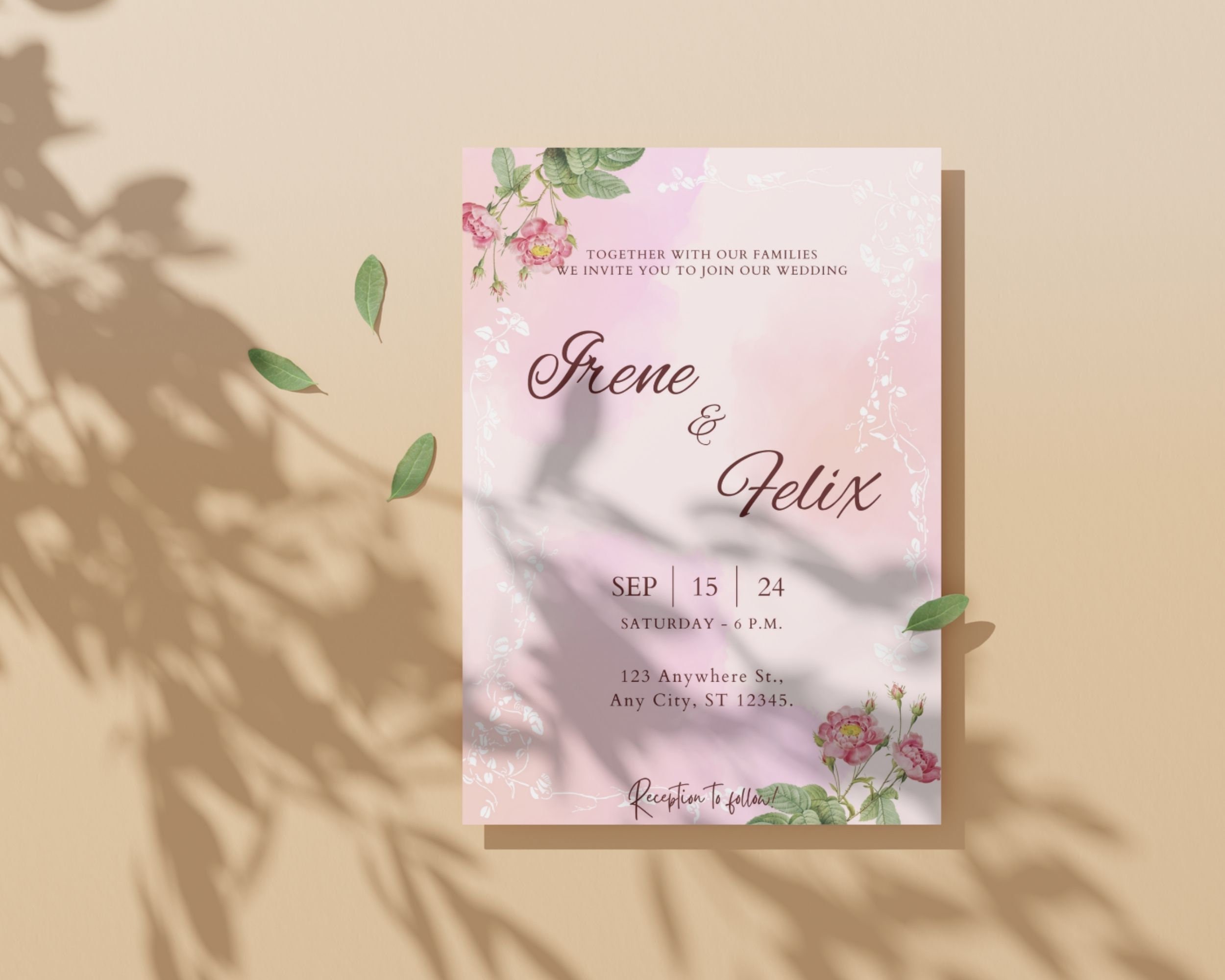 Editable Pink Flowers Wedding Invitation Soft Pink Wedding - Etsy