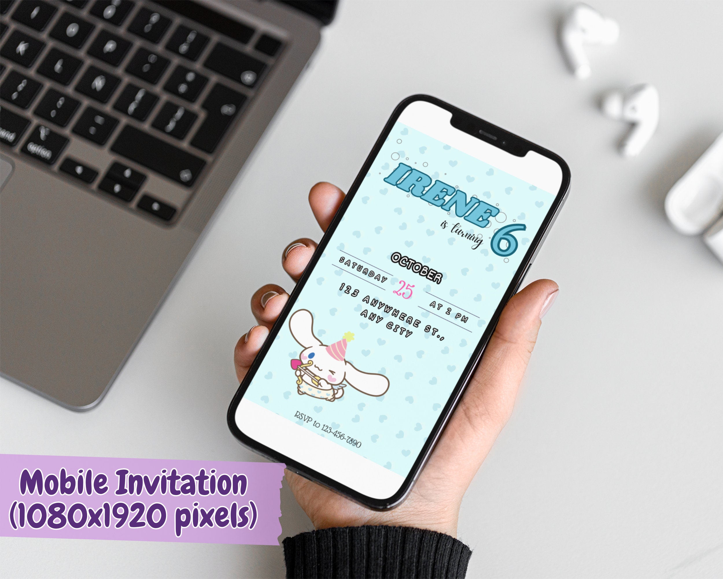 Editable Cinnamon Birthday Invitation, Kitty and Friends Party ...