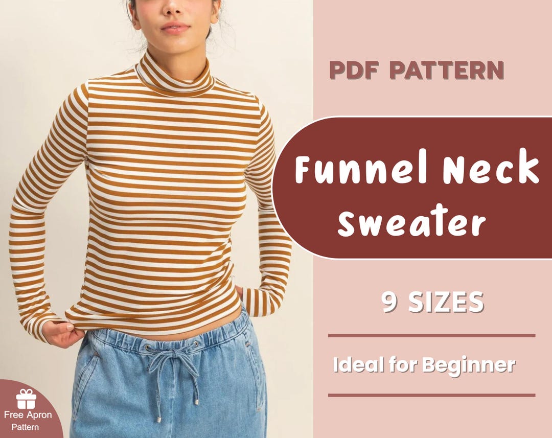 Funnel Neck Sweater Sewing Pattern, Beginner Pattern,9 Sizes, Women's ...