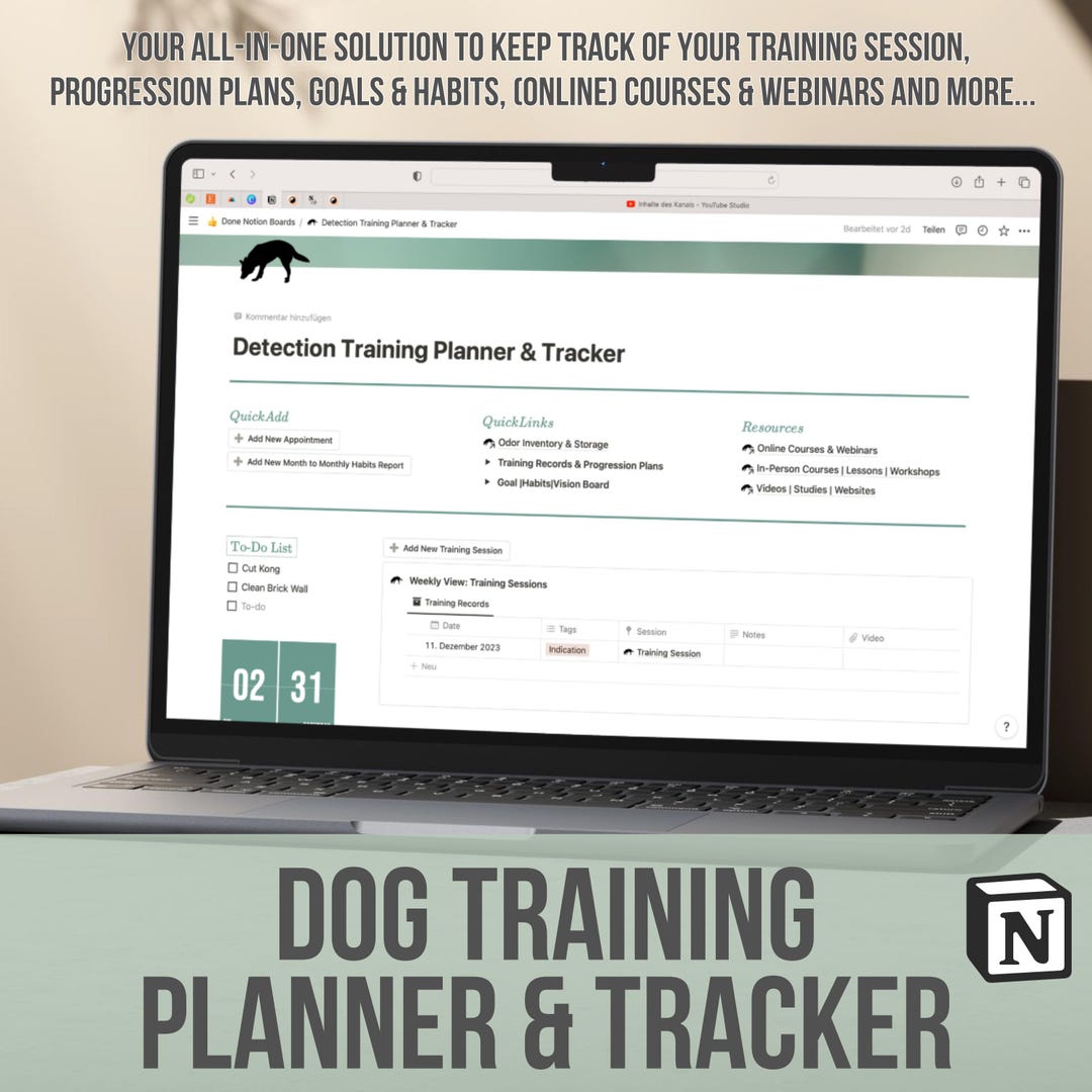 Dog Training Planner & Tracker NOTION Template for Dog Training Dog ...