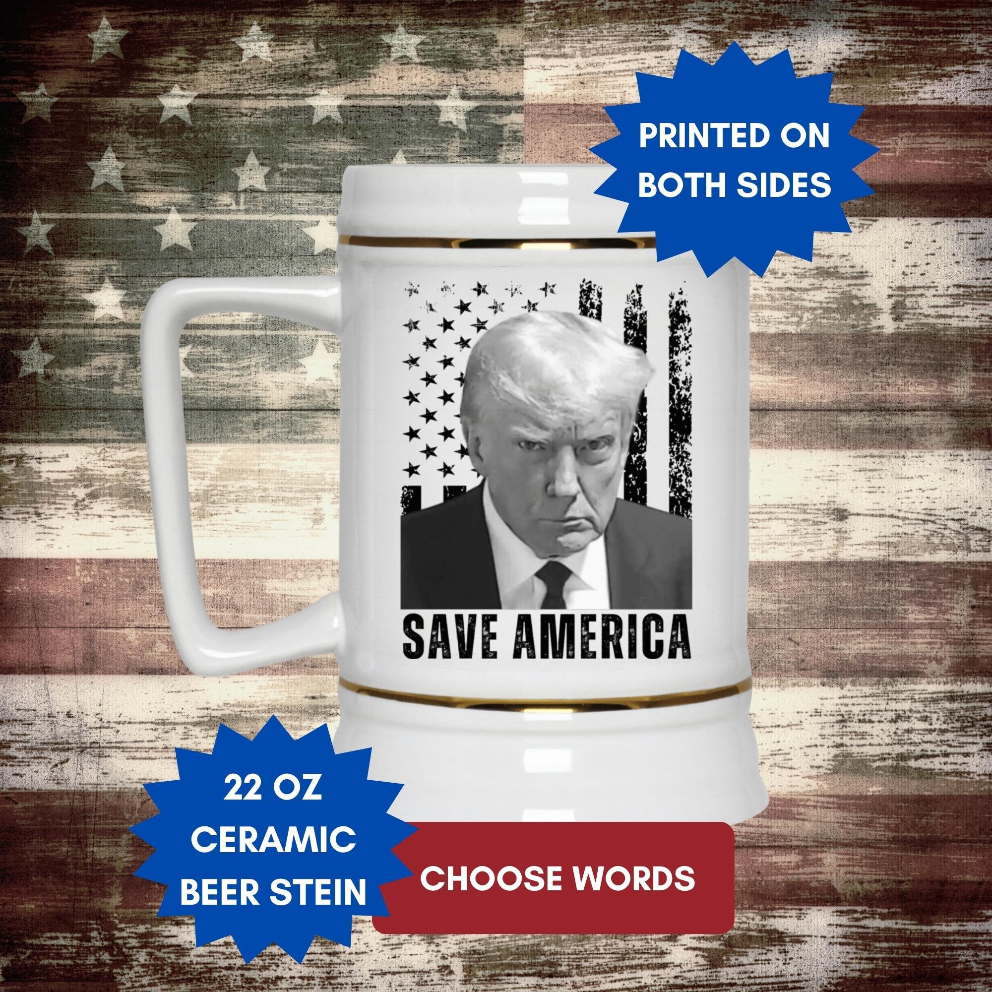 President Trump Election 2024 Ceramic Beer Stein, Trump Mugshot Flag ...