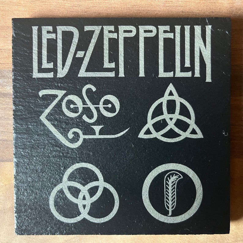 LED ZEPPELIN IV Symbols Engraved Slate Coaster. Classic Rock / Occult ...