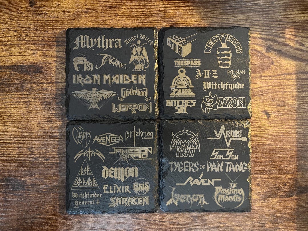 New Wave of British Heavy Metal Logos Engraved Slate Coasters. Nwobhm ...