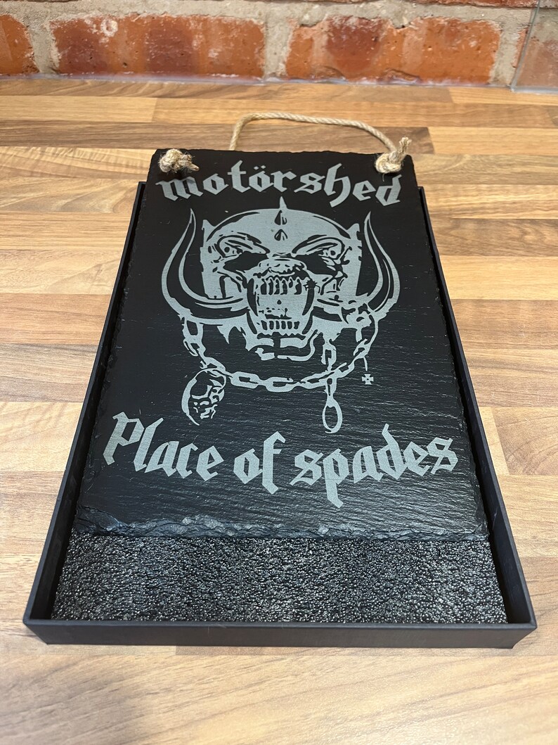 Motorhead Shed Sign Motorshed: Place of Spades Engraved Slate. 30cm X ...