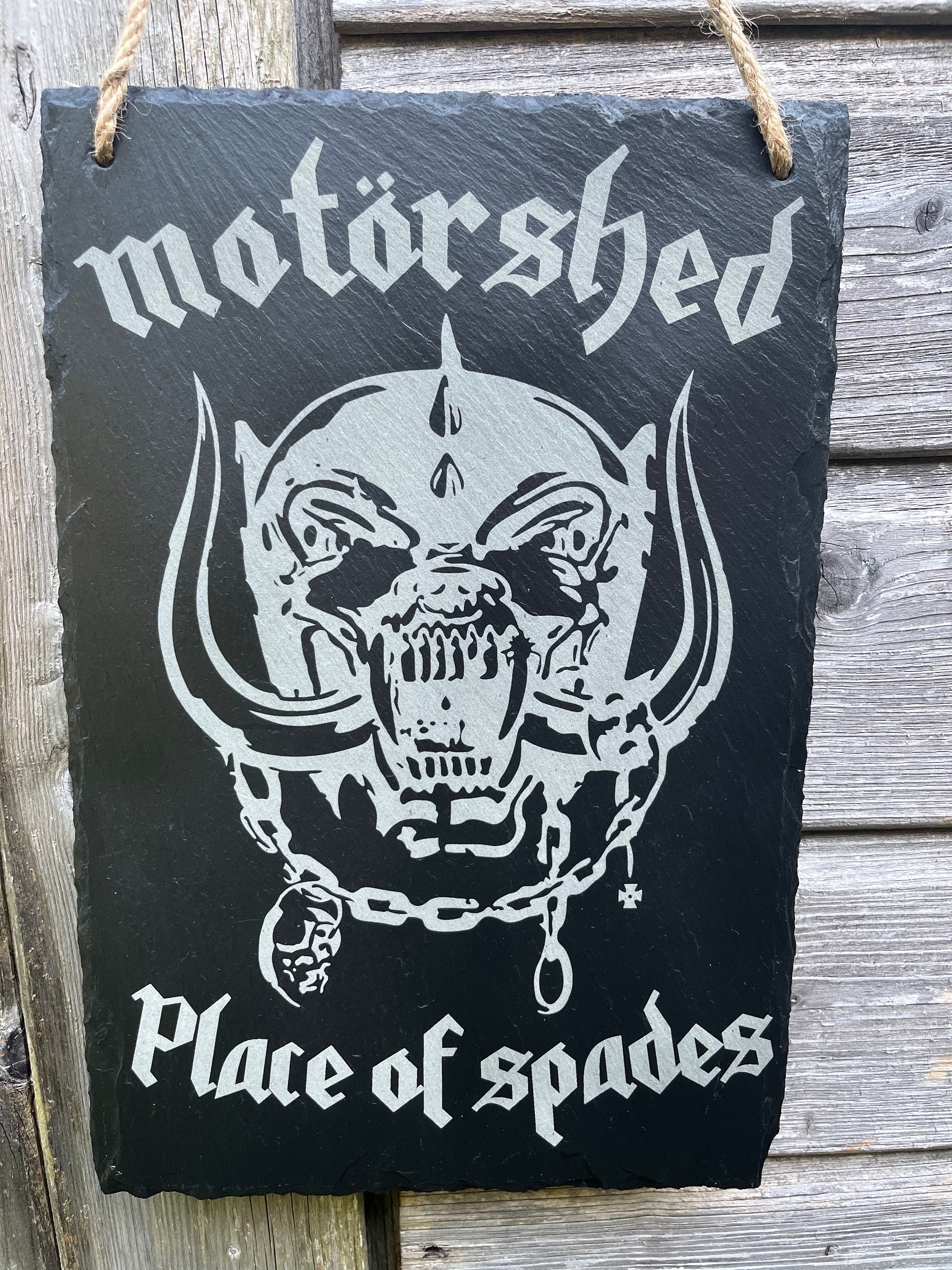 Motorhead Shed Sign Motorshed: Place of Spades Engraved Slate. 30cm X ...