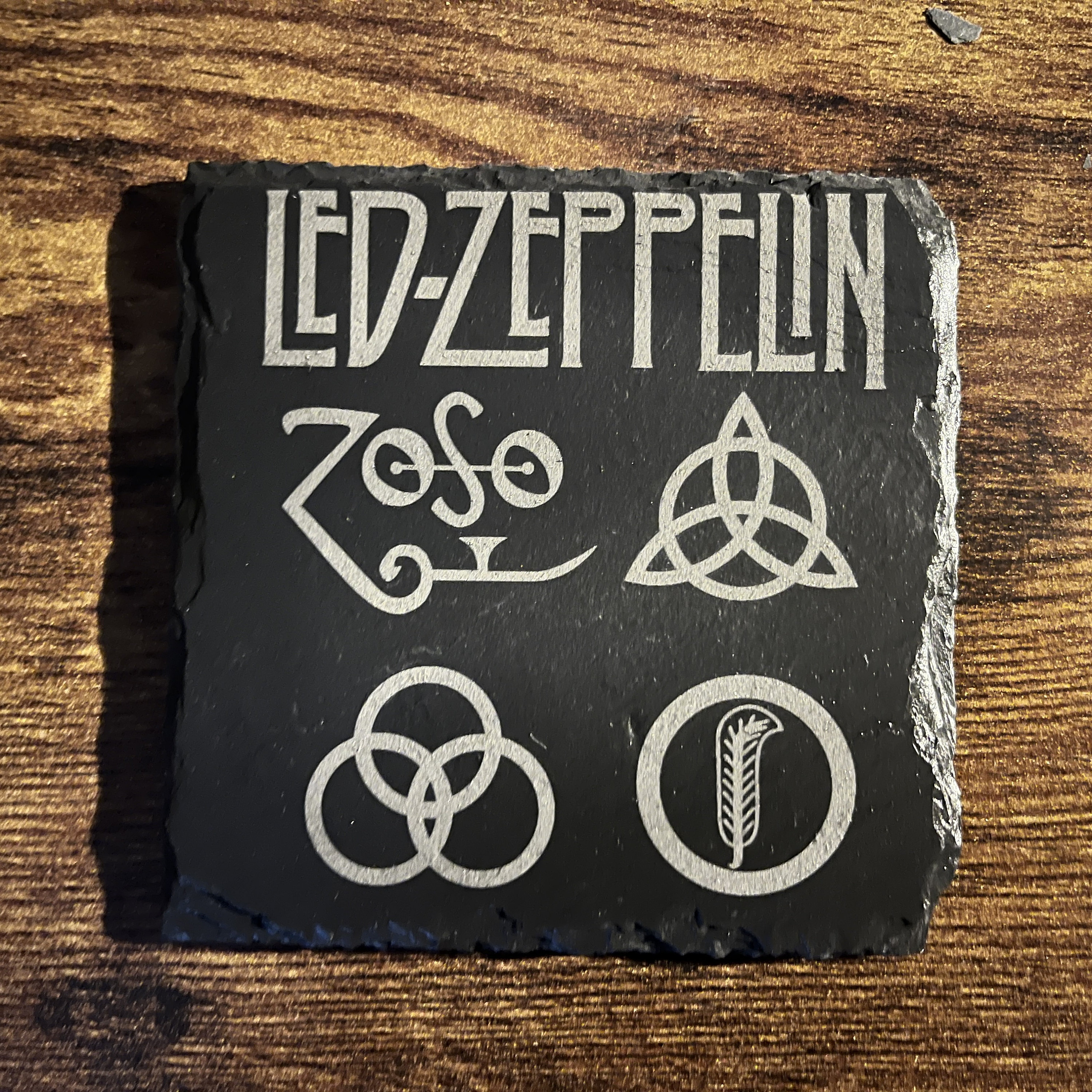 LED ZEPPELIN IV Symbols Engraved Slate Coaster. Classic Rock / Occult ...