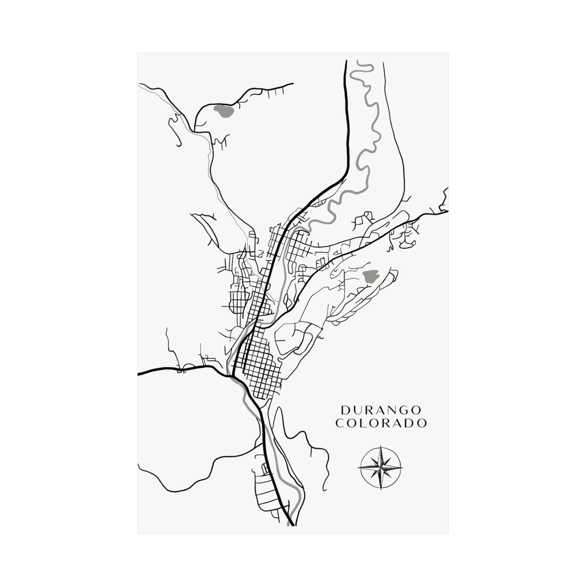 Matte Poster | Map of Durango, Colorado | Hand Drawn Map | 5 Sizes ...