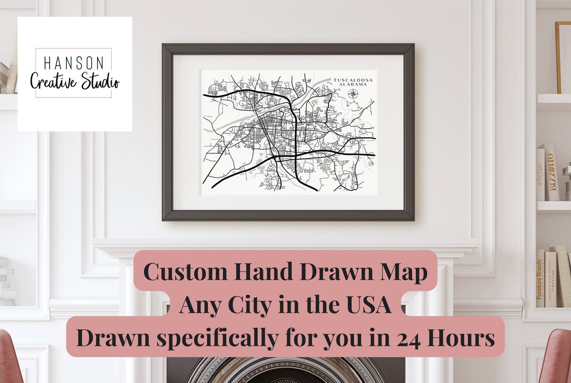 Custom Hand Drawn Map Digital Download or Canvas or Matte Poster Any ...