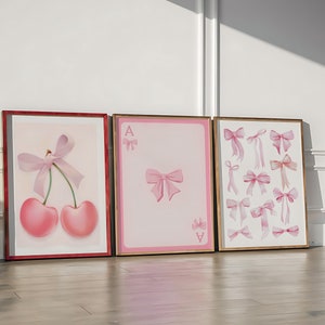 Pink Bow Wall Art Set of 3 - Preppy Aesthetic Decor for Teen Room ...