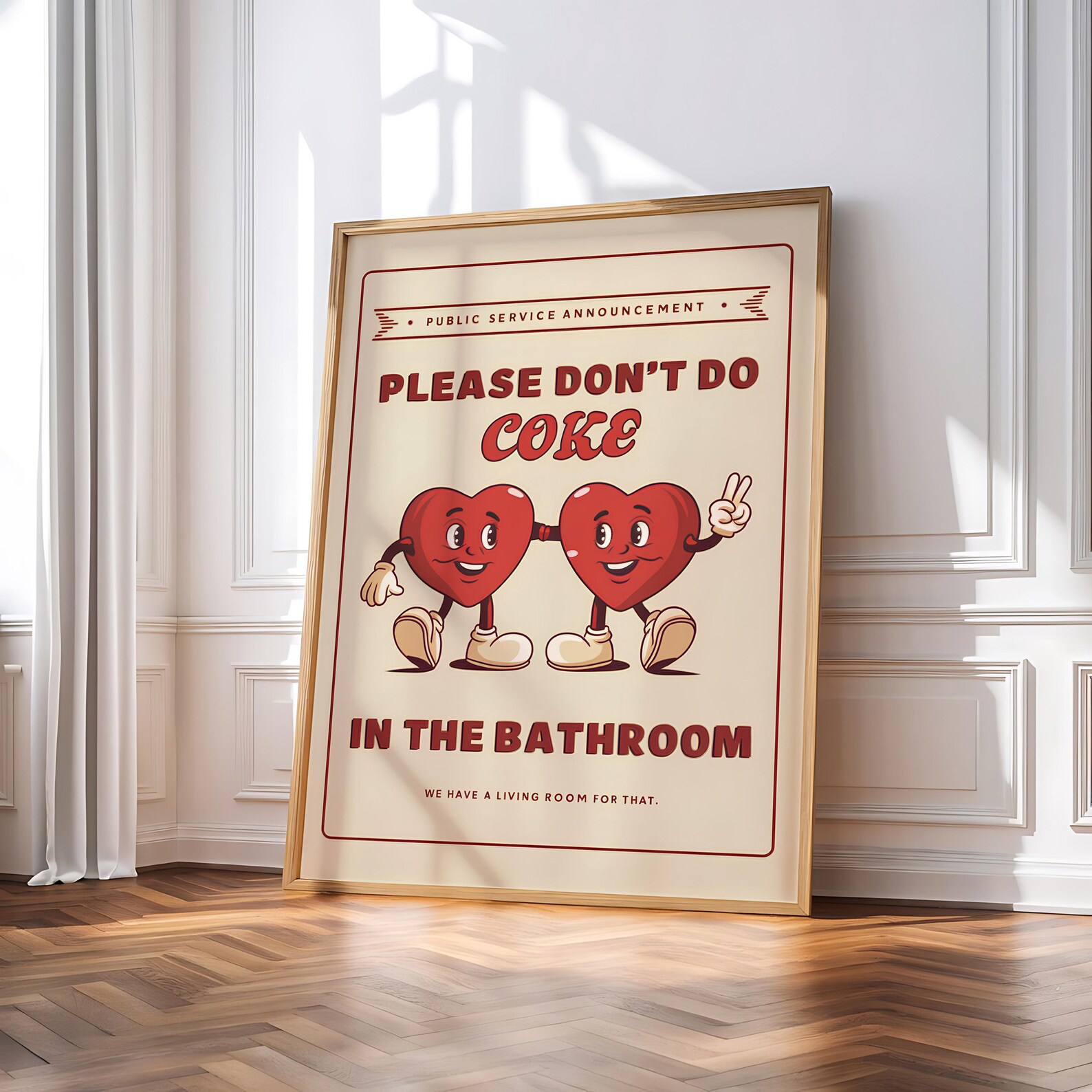 Retro Please Don't Do Coke in the Bathroom Art - Groovy Hearts, 70s ...