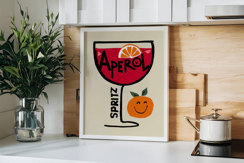Aperol Spritz Bar Cart Print | Retro Bar Print | Trendy Cocktail Poster ...