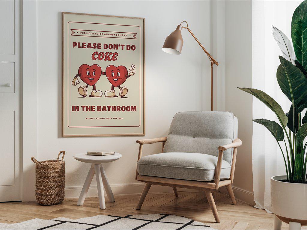 Retro Please Don't Do Coke in the Bathroom Art - Groovy Hearts, 70s ...