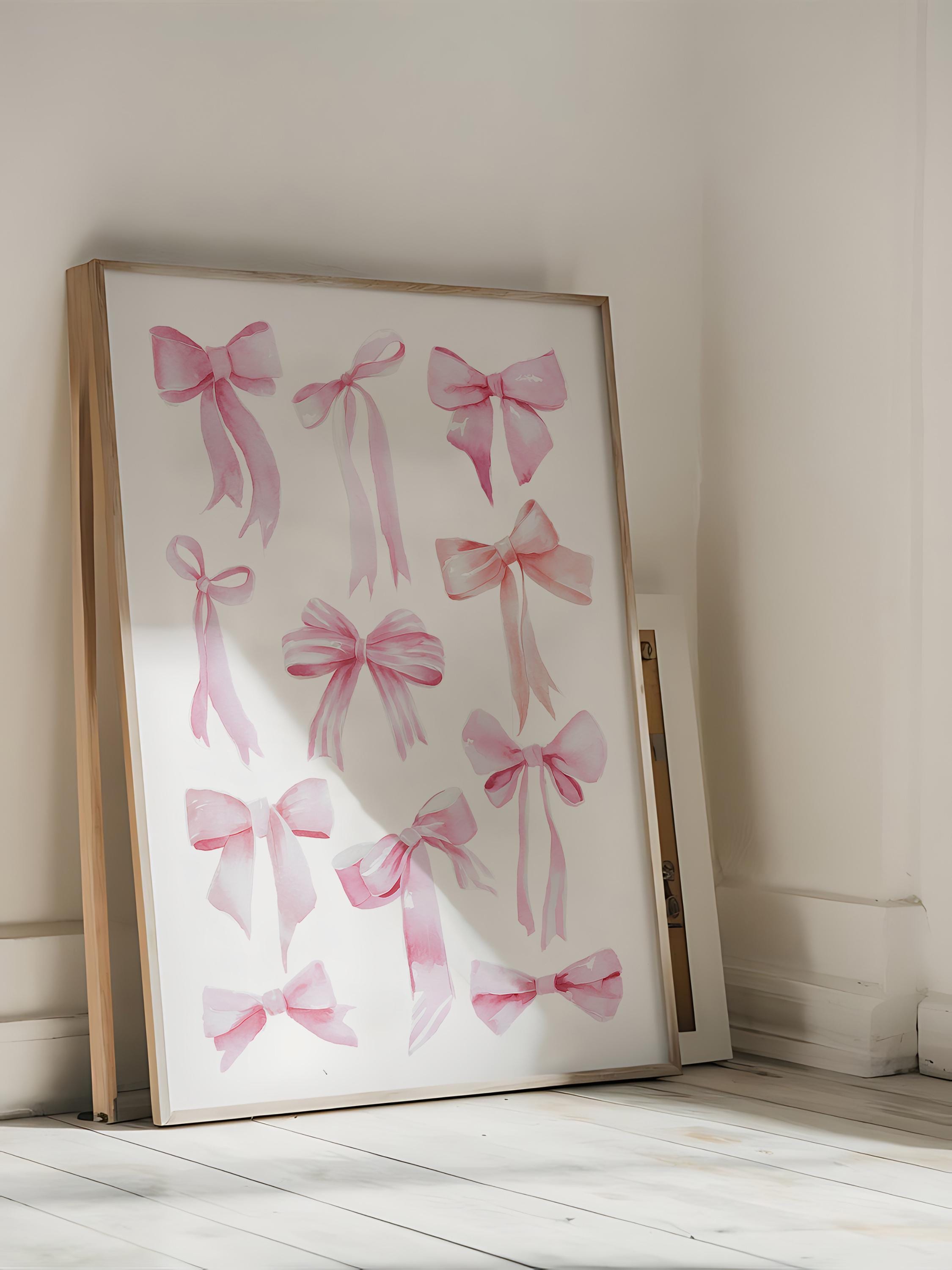 Pink Bow Wall Art Set of 3 - Preppy Aesthetic Decor for Teen Room ...