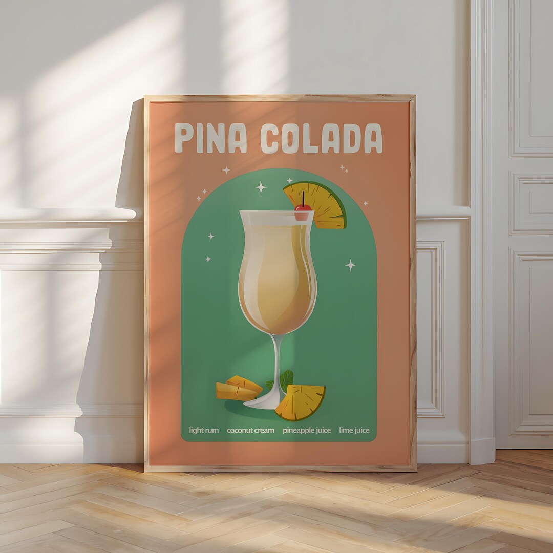 Pina Colada Cocktail Print, Tiki Bar Art, Summer Drink Poster ...