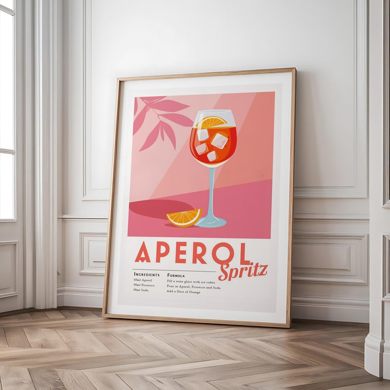 Aperol Spritz Trendy Bar Art | Classic Recipe Print | Signature ...