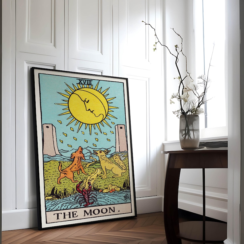 Tarot Cards Rider Waite Art Print - the Moon, Vintage Mystical Poster ...