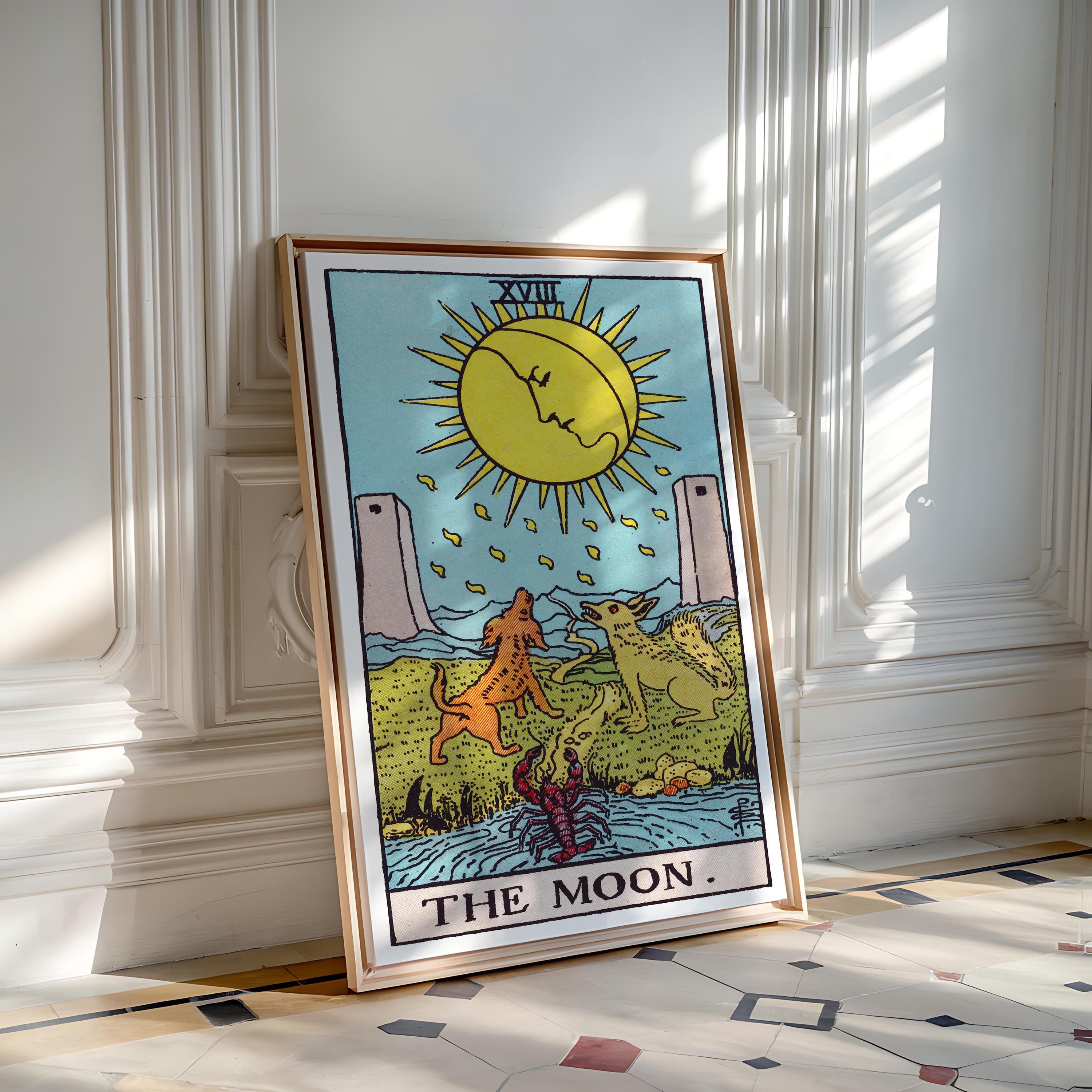 Tarot Cards Rider Waite Art Print - the Moon, Vintage Mystical Poster ...