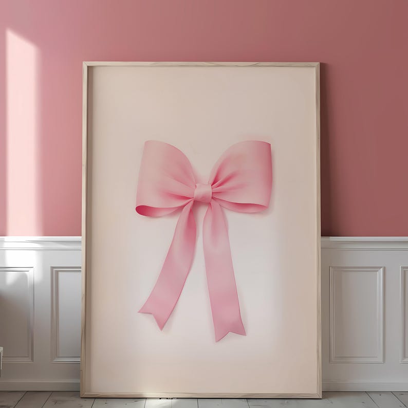 Girly Pink Bow Wall Art Set of 3 - Preppy Pastel Room Decor for Teen ...
