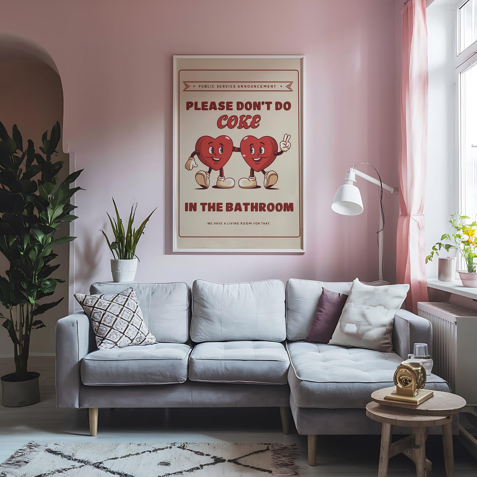 Retro Please Don't Do Coke in the Bathroom Art - Groovy Hearts, 70s ...