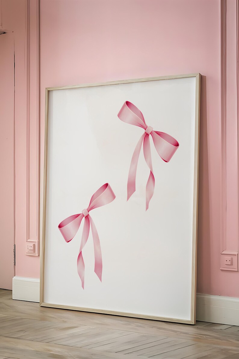 Girly Pink Bow Wall Art Set of 3 - Preppy Pastel Room Decor for Teen ...
