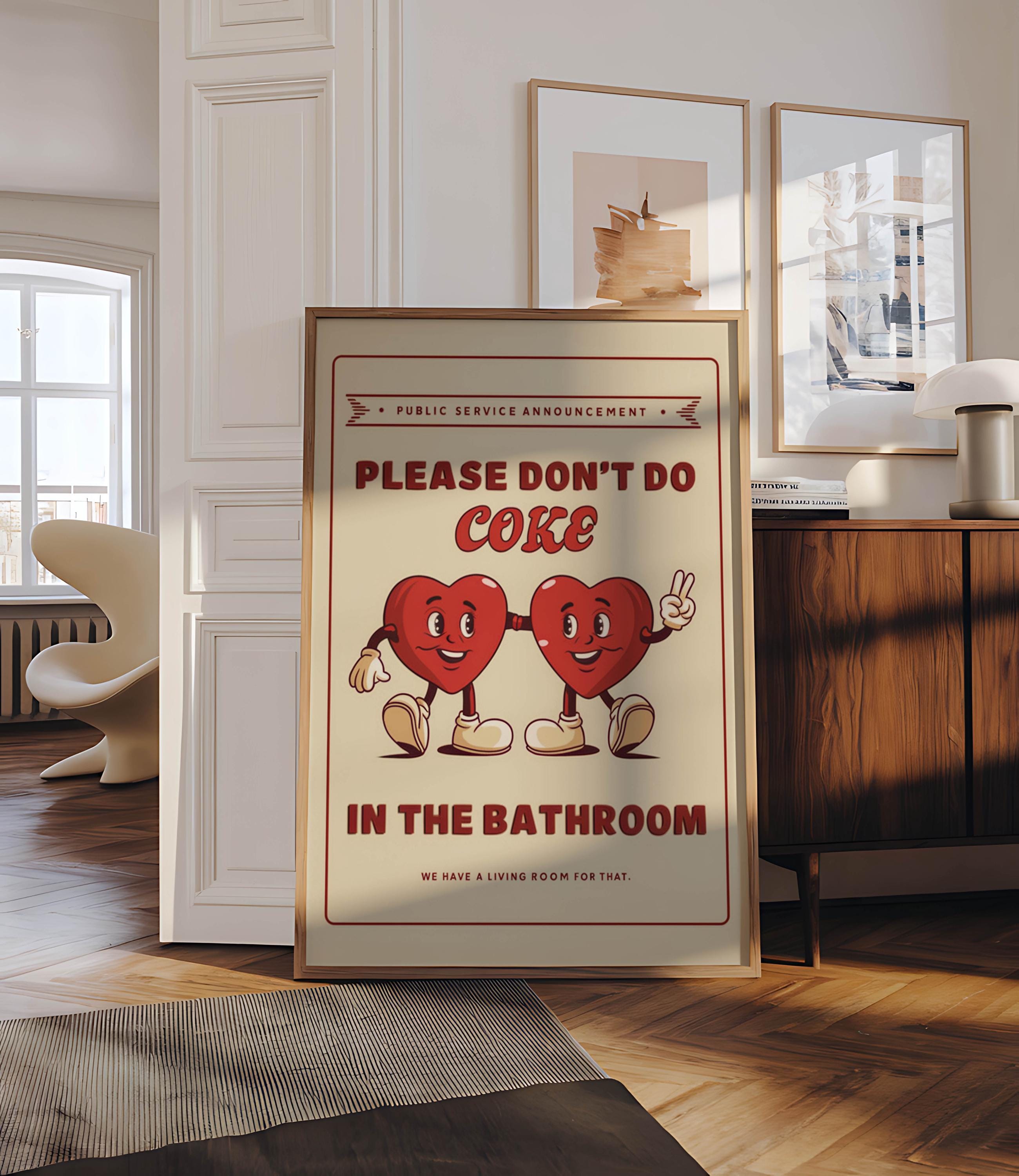 Retro Please Don't Do Coke in the Bathroom Art - Groovy Hearts, 70s ...