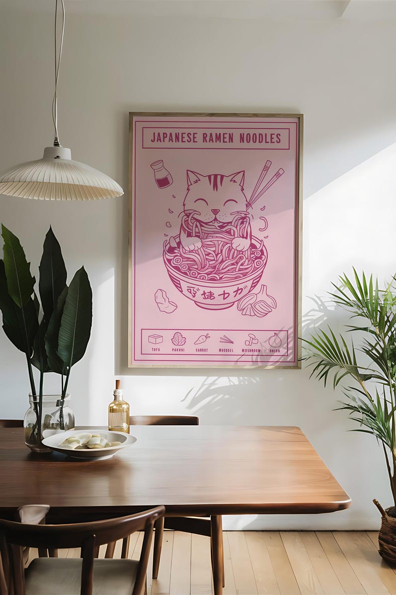 Japanese Lucky Cat Ramen Digital Print Maneki Neko | Fortune Cat ...