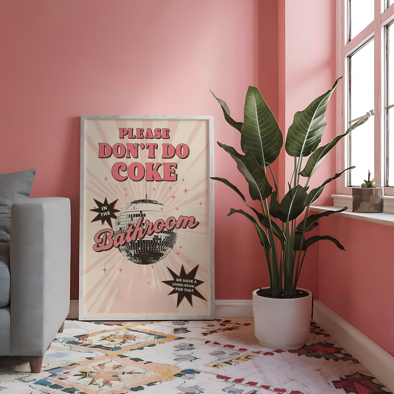 Please Don't Do Coke in the Bathroom Wall Art - Trendy Printable, Retro ...
