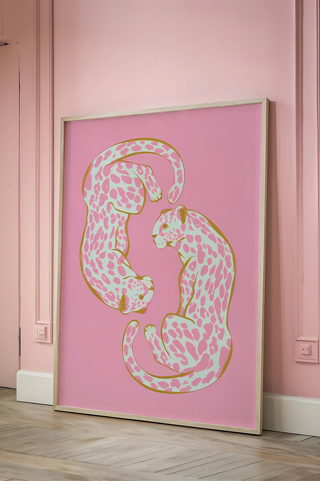 Bright Dopamine Decor Wall Art - Two Cheetas, Groovy Retro Poster ...