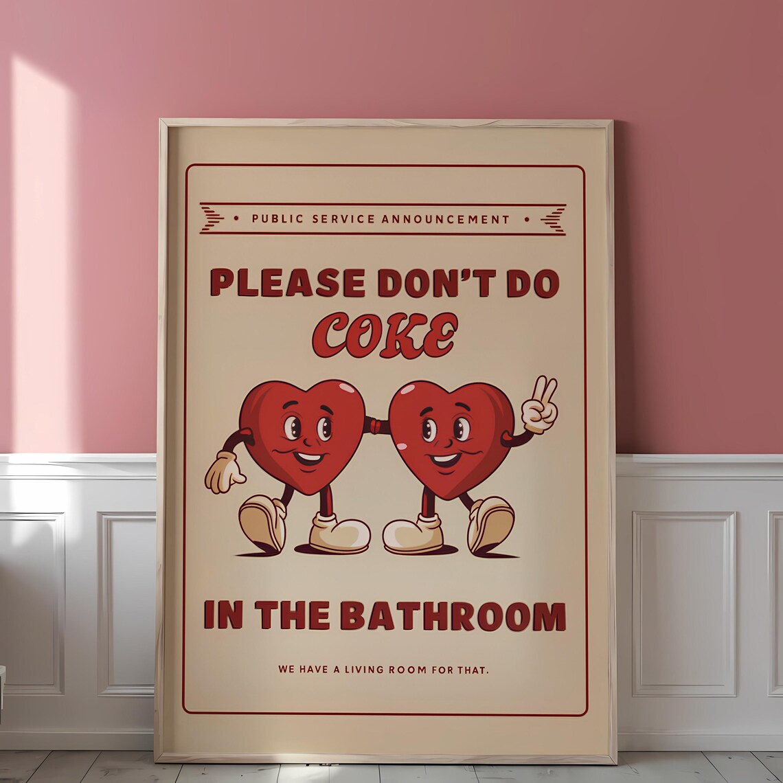 Retro Please Don't Do Coke in the Bathroom Art Groovy Hearts, 70s ...