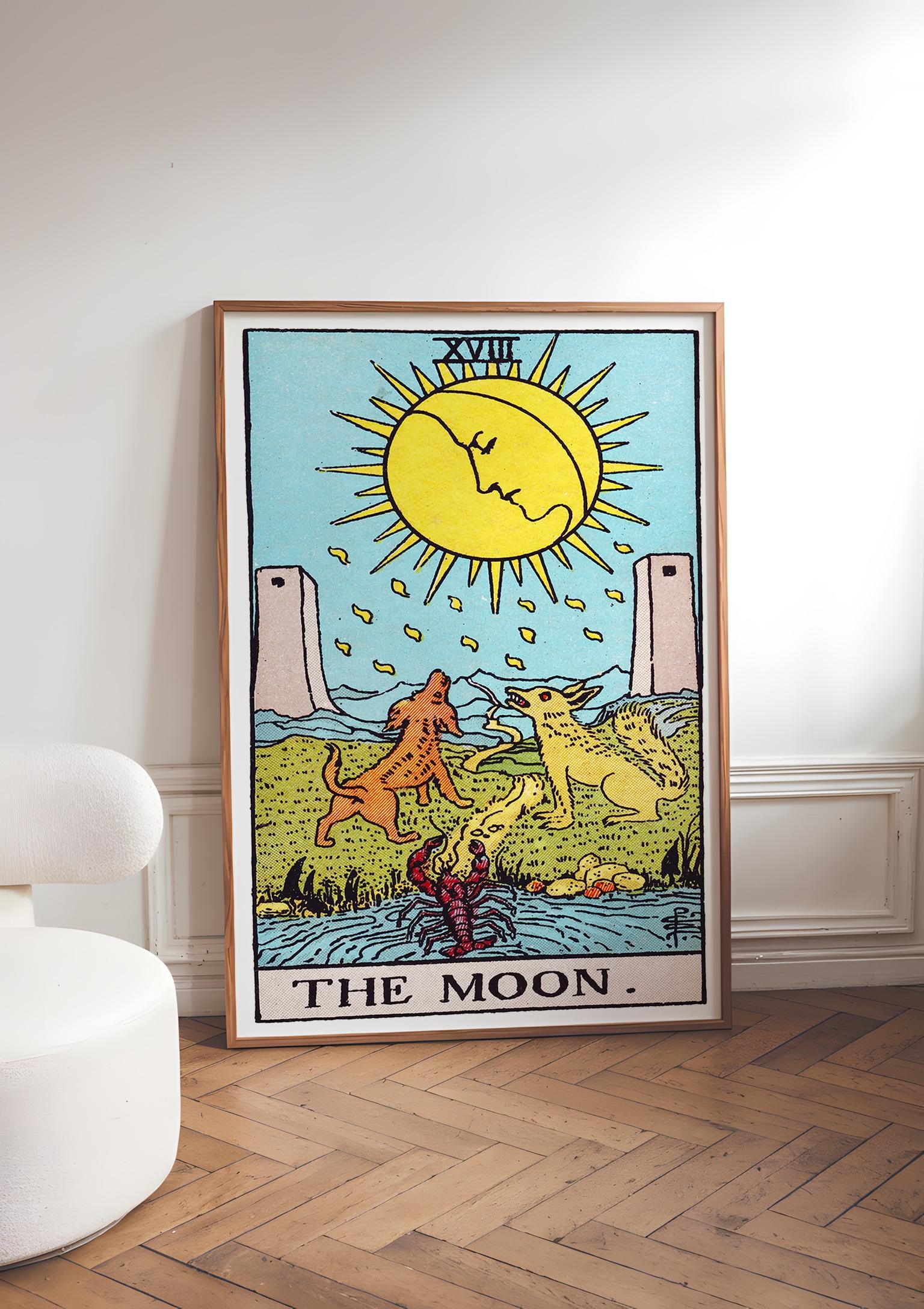 Tarot Cards Rider Waite Art Print - the Moon, Vintage Mystical Poster ...