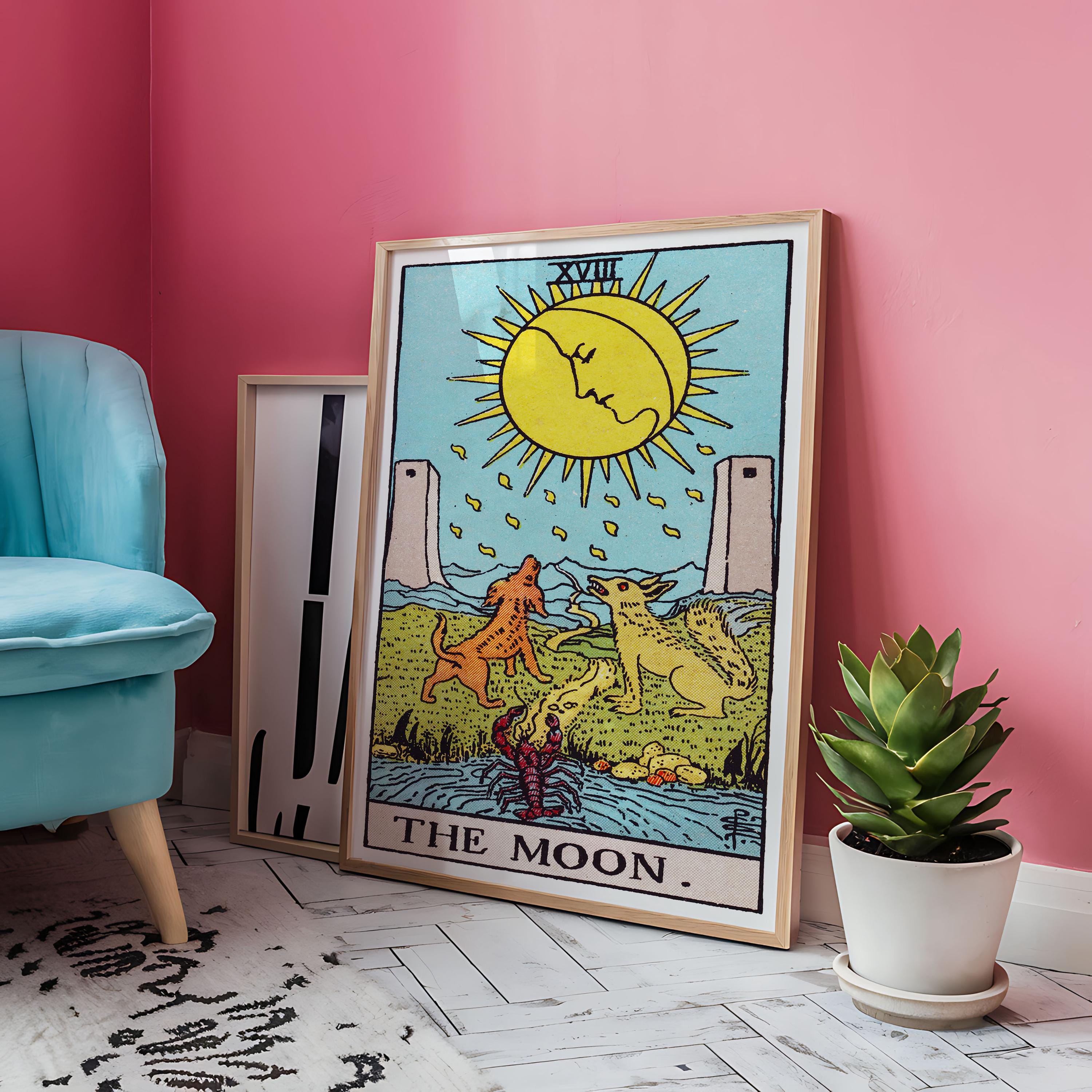 Tarot Cards Rider Waite Art Print - the Moon, Vintage Mystical Poster ...