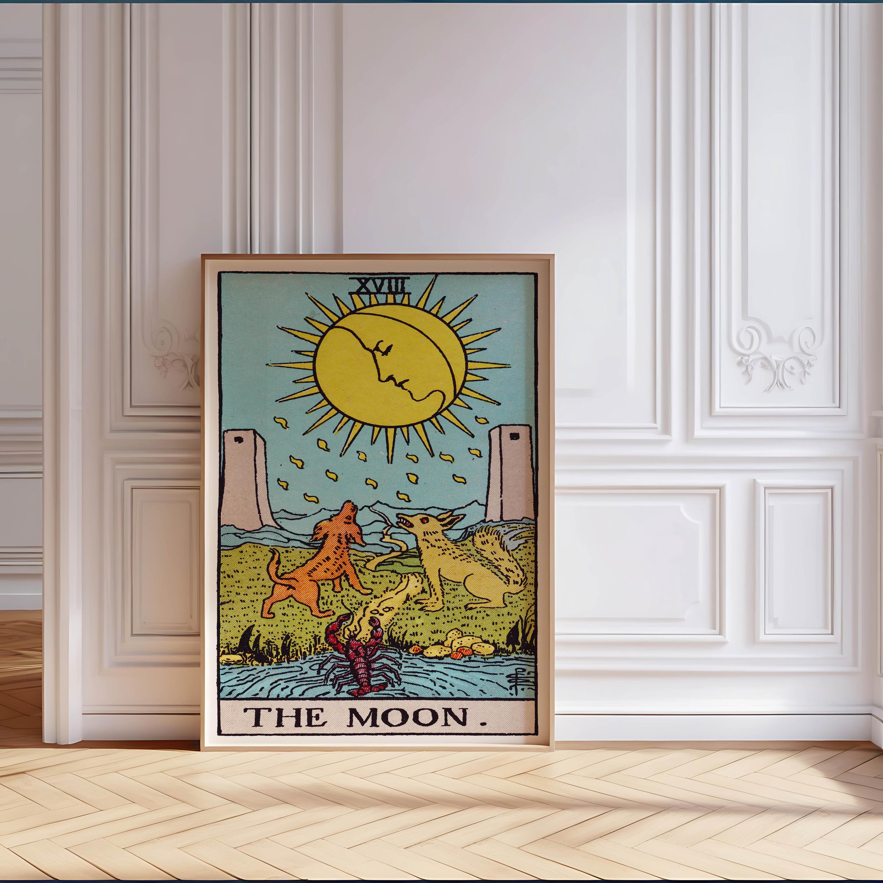 Tarot Cards Rider Waite Art Print - the Moon, Vintage Mystical Poster ...